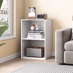 NELYE Basic Open Shelf Bookcase - 2-Tier Small Tiny Wooden Cube Storage Shelves Split Bookshelf, White