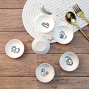 SOCOSY Super Cute Cat Ceramic Sauce Dish/Seasoning Dish/Sushi Soy Dipping Bowl/Appetizer Plates/Serving Dish for Kitchen Home(Set of 6)