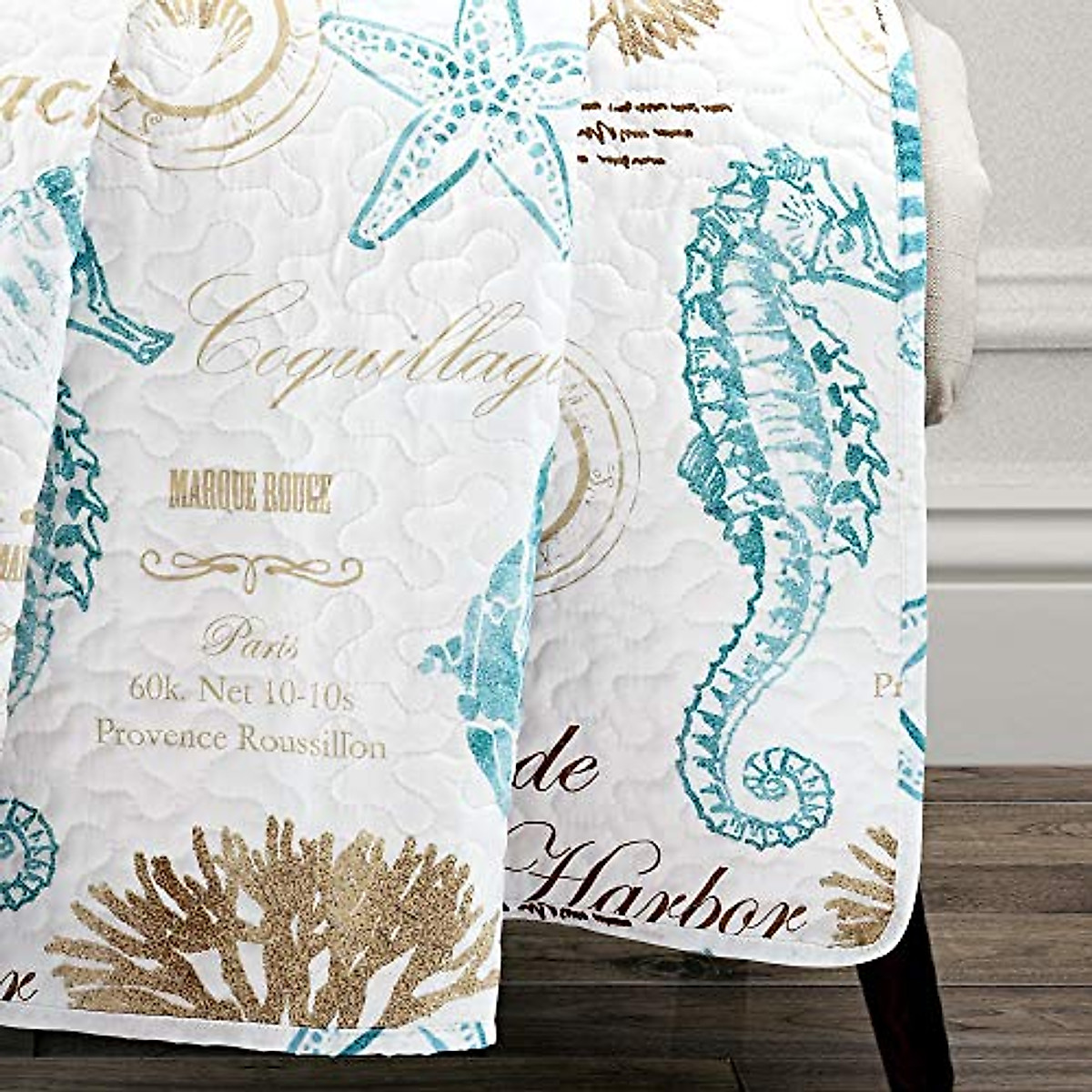 Lush Decor Harbor Life Throw Blanket, 60" x 50", Blue and Taupe