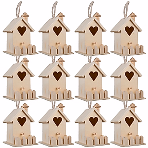 4.7" Heart & Fence Birdhouse by Make Market - Unfinished Hanging Birdhouse Made of 100% Wood, Outdoor Nesting Boxes - Bulk 12 Pack