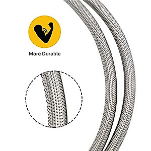 MOFLAME 1 lb to 20 lb Propane Adapter Hose With Gauge，6 FT Stainless Braided Propane Hose Adapter Converter for Coleman Camp Stove, Buddy Heater, Tabletop Grill & More 1lb Portable Appliance