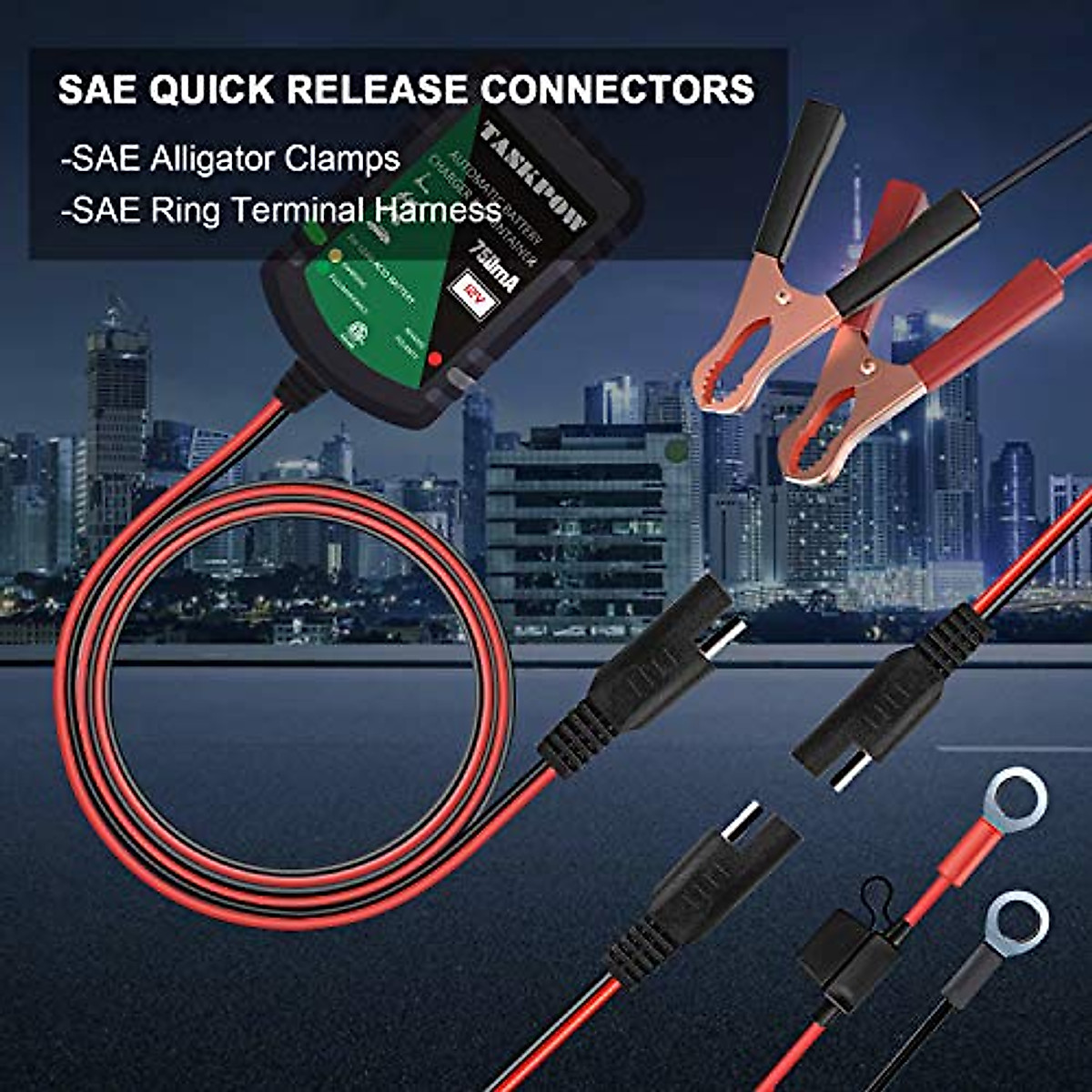 TANKPOW 750mA Battery Charger,12V Car Battery Charger,Float Charger,Trickle Charger and Battery Maintainer for Automotive,Car,Motorcycle,Lawn Mower,SLA AGM Gel Lead-Acid Batteries