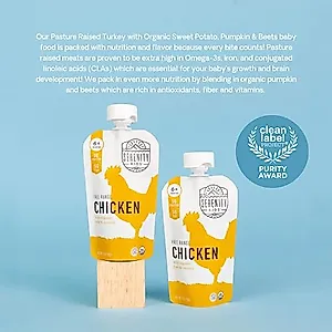 Serenity Kids 6+ Months Baby Food Pouches Puree Made With Ethically Sourced Meats & Organic Veggies | 3.5 Ounce BPA-Free Pouch | Free Range Chicken, Pea, Carrot | 1 Count