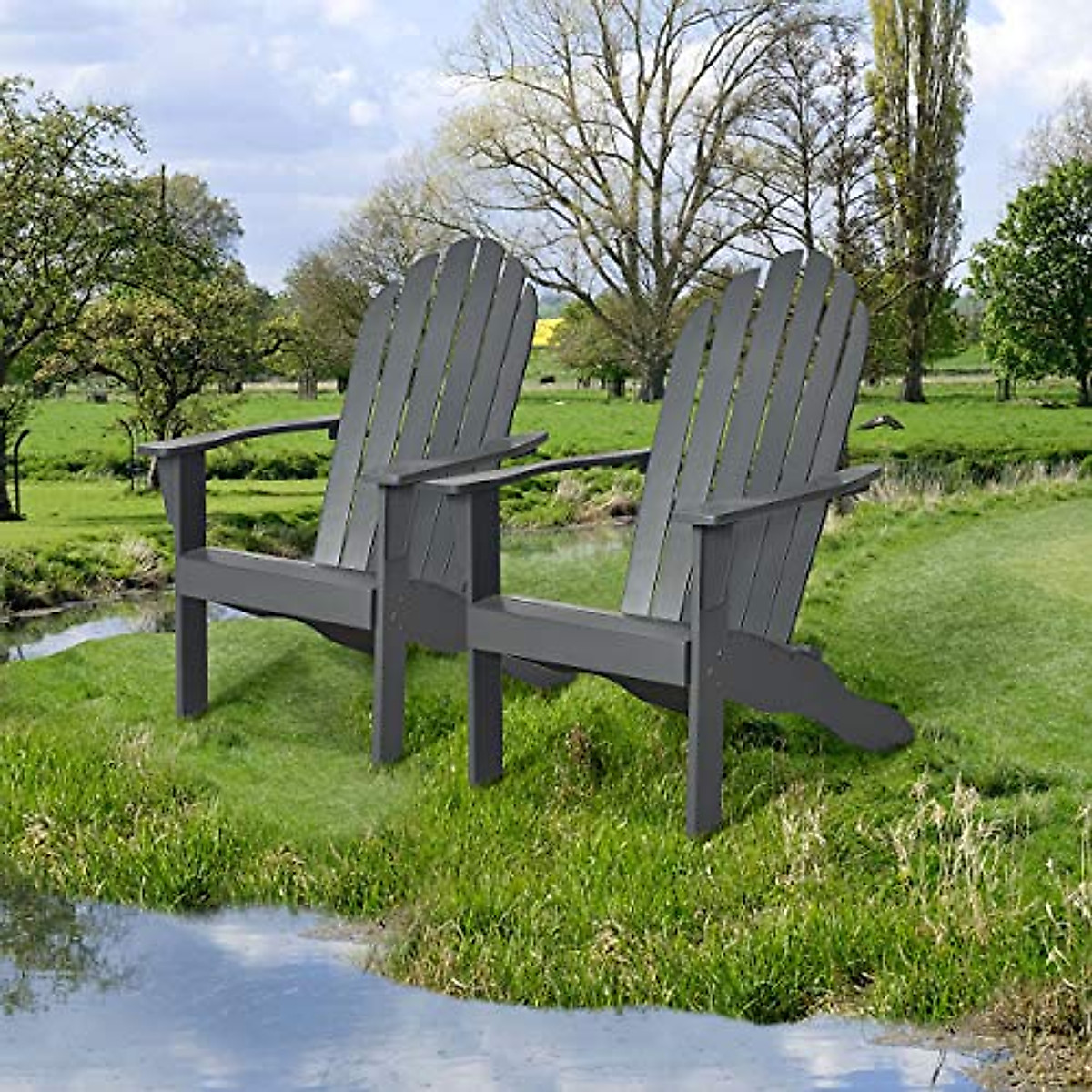 Giantex Adirondack Chair Acacia Wood Outdoor Chairs with 350 lbs Weight Capacity, Weather Resistant Lounge Armchair for Yard, Patio, Garden, Poolside, Balcony, Deck Fire Pit Chairs, Gray