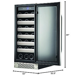 Whynter BWR-331SL Elite 33 Bottle Seamless Door Single Zone, Stainless Steel/Black Built-in Wine Refrigerator