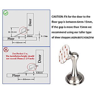 Magnetic Door Stopper, Invisible Magnetic Door Stop, Brushed Satin Nickel, No Need Drill with 3M Adhesive, Stainless Steel Floor Magnetic Door Catch Door Holder