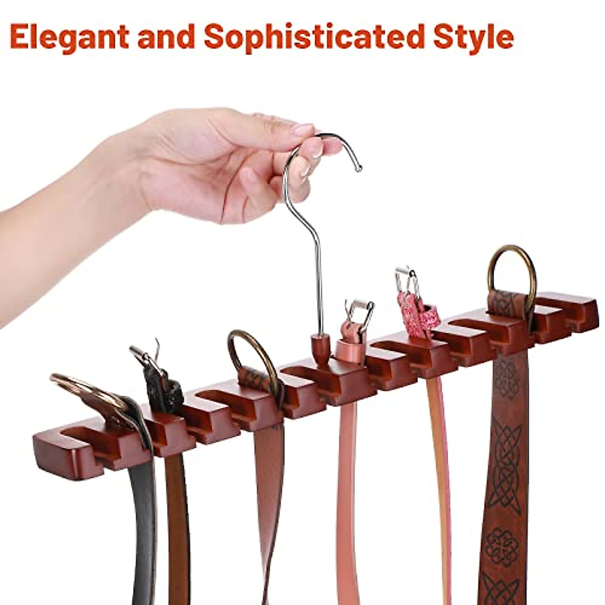 2 Pieces Belt Hanger Solid Wooden Belt Organizer Stylish Belt Storage Sturdy Belt Holder Belt Rack Organizer Belt Rack Holder for Closet Storing Belts Tie Scarf (Brown)
