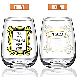 PSZEZNZ Friends tv Show Merchandise-Friends TV Show Wine Gifts for Women-Set of 4 Funny Wine Glasses 17oz-Stemless Glasses Housewarming Gift