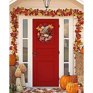 CosyBright Fall Welcome Sign - Rustic Maple Leaf & Pumpkin Door Sign - 12x12in Wooden Wall Hanging - Thanksgiving, Halloween, Christmas Decor