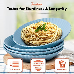 Bruntmor Set of 4 Elegant Matte 8" Round Ceramic Restaurant Serving Inner Fluted Dessert Salad Plates, Light Blue