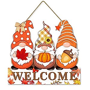 Fall Welcome Door Sign Decor, Gnomes Fall Hanging Sign Thanksgiving Wooden Signs Decorative Wall Plaque, Rustic Front Door Yard Farmhouse Home Autumn Harvest Decorations