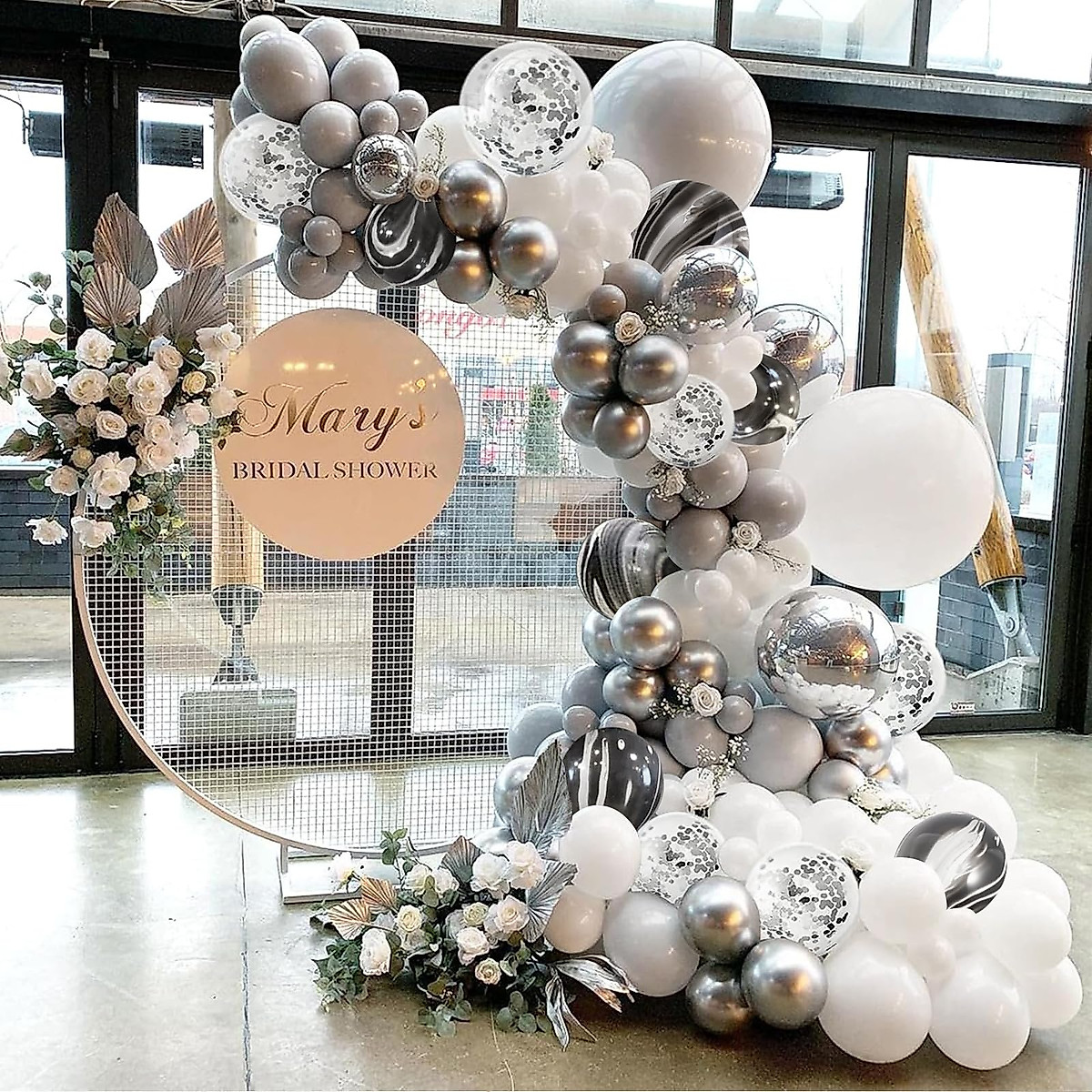 Silver White and Grey Balloon Arch Kit - 107Pcs Metallic Silver Latex Balloons Garland with 4D Silver Mylar Balloons - Ideal for Wedding Bridal Shower Engagement Birthday Party Decorations Supplies