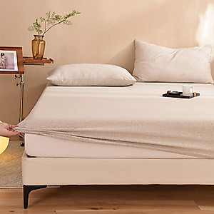 Mengersi 100% Jersey Knit Cotton Fitted Sheet, Fitted Bottom Sheet -1 Piece Fitted Sheet, Extra Deep Pocket Sheet Mattress Cover (Khaki, Full)