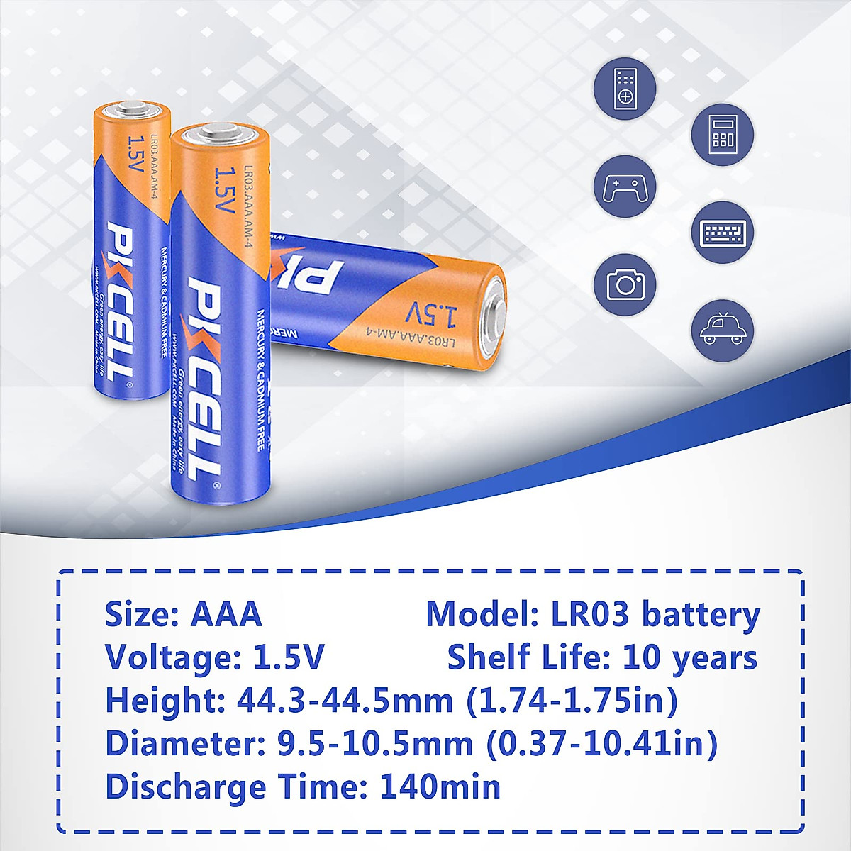 PKCELL AAA LR03 Batteries, 1.5V Triple A Alkaline Battery AAA Batteries 12 Pack for Keyboards Clocks Toys Remote Controls (10-Year Shelf Life)