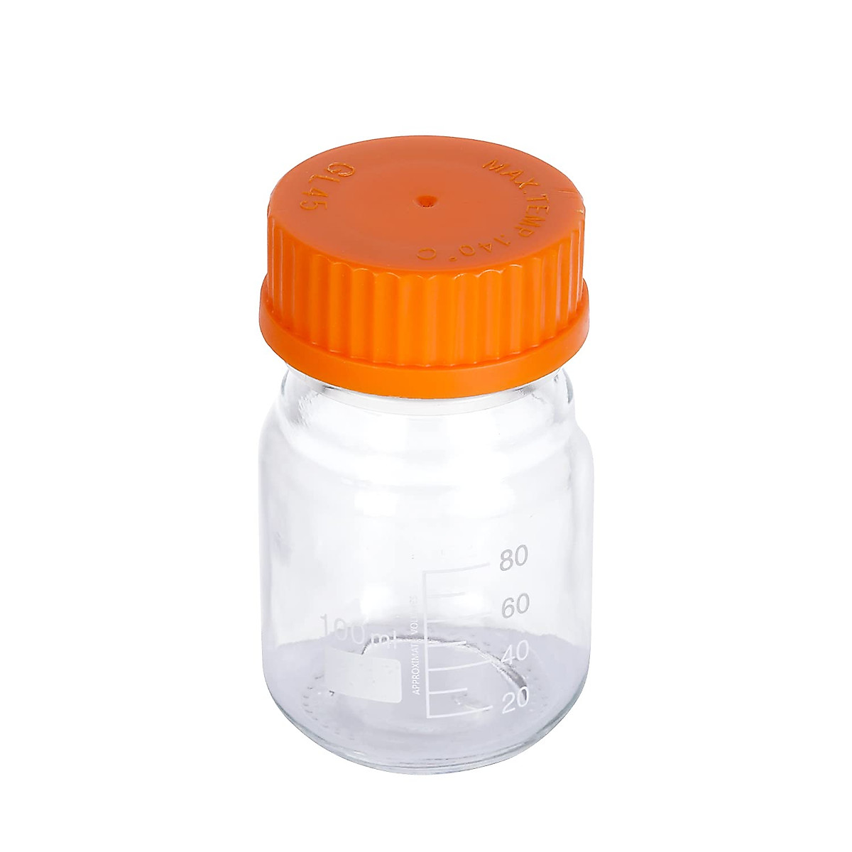 Moonetto 20 Pieces 100ml Round Graduated Lab Media Storage Glass Bottle with GL45 Polypropylene Orange Cap