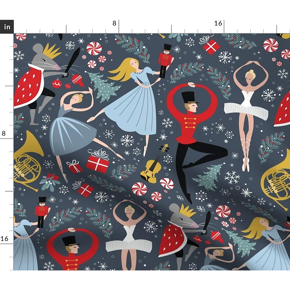 Spoonflower Fabric - Nutcracker Ballet Christmas Music Holiday Ballerina Printed on Petal Signature Cotton Fabric by The Yard - Sewing Quilting Apparel Crafts Decor