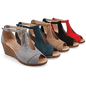 Journee Collection Womens Comfort Sole Ankle Strap Wedges Black, 8.5 Regular US