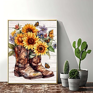 ZQEATRY Boot Diamond Painting Kits for Adults,5D Butterfly Sunflower Flowers Diamond Art Kits for Beginners,DIY Full Drill Diamond Gem Art with Painting Kits for Home Wall Decor 12 x 16 Inch