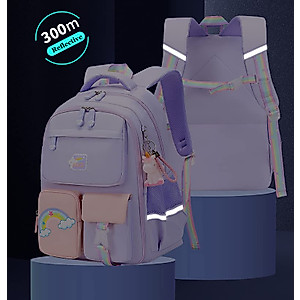 Lswrlixa Kids School Backpack Unicorn Bookbag for Girls Boys Waterproof Backpack Outdoors Travel Bag Purple Medium
