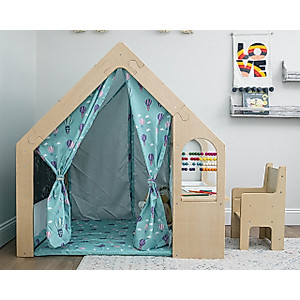 Avenlur Flair - 5 in 1 Indoor Playhouse with Desk Table, Chair, Chalkboard, Floor Cushion and Curtain Shades - Montessori and Waldorf Style for Ages 1 to 8 Years Old - (Large, Colorful Balloons)