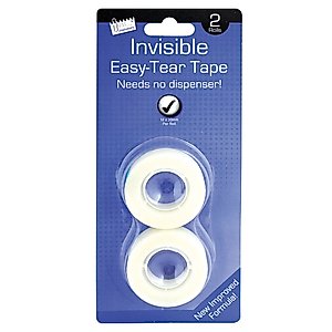 Just Stationery 18mmx33m Invisible Easy Tear Tape (Roll of 2)