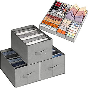 Criusia 3 Pack Large 17 Grids Closet Organizers and Storage with Handles and 6 Pack 58 Cell Sock Underwear Organizer Dividers