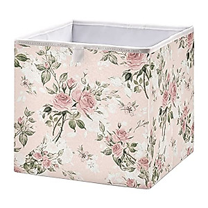 Kigai Rose Floral Cube Storage Bins - 11x11x11 In Large Foldable Storage Basket Fabric Storage Baskes Organizer for Toys, Books, Shelves, Closet, Home Decor