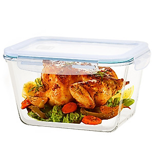 TRBIDRBO 2600 ML /88oz/ 11 Cup LARGE Glass Food Storage Container with Airtight Locking Lid for Storing food, Vegetables, Fruits Roasting Turkey Freezer Microwave & Oven Safe Leak Proof