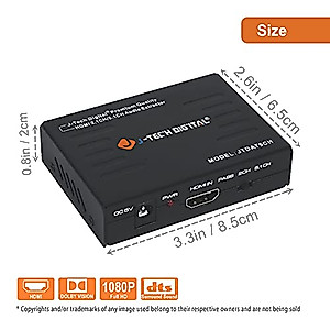 J-Tech Digital Premium Quality 1080P HDMI to HDMI + Audio (SPDIF + RCA Stereo) Audio Extractor Converter (JTDAT5CH)