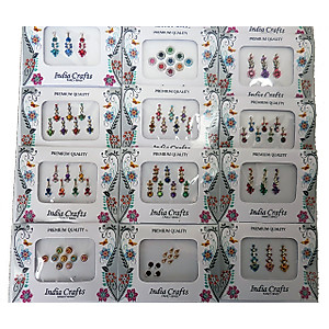 12 Combo Bindi Packs All in One- Multicolored Face Jewels Bindi Stickers Indian Forehead Tika