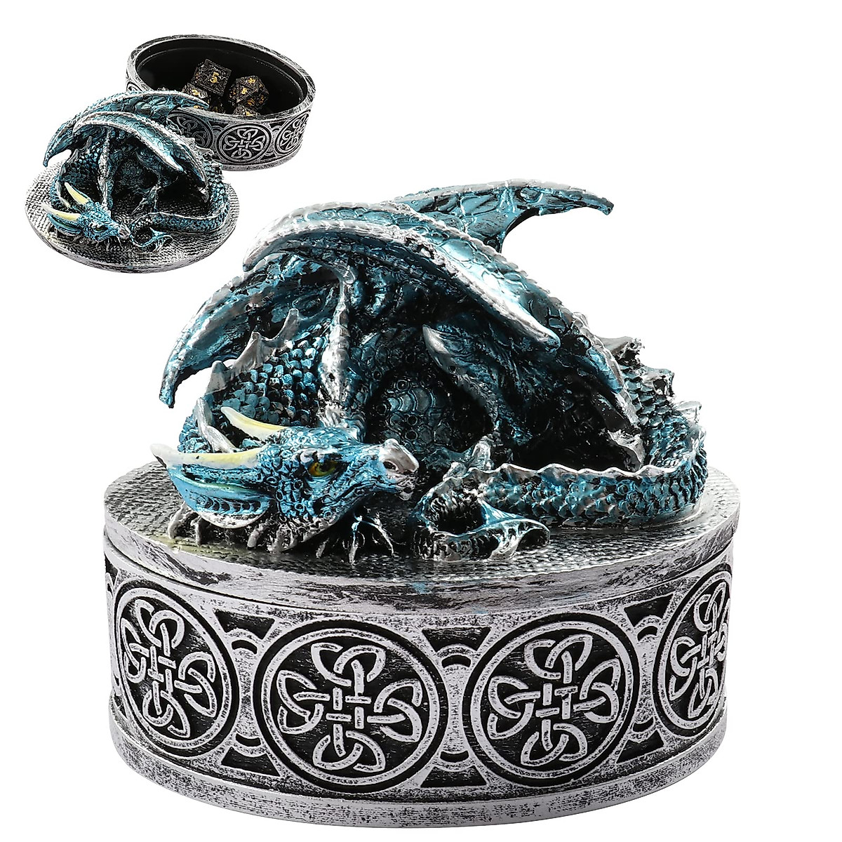 DDFE Unique New Dragon Pattern DND Dice Gift Storage Box,Great DND Gifts Giftware Box,Dungeons and Dragons RPG MTG Table Games D&D Pathfinder Shadowrun,DND Accessories Essentials Kit(Blue)