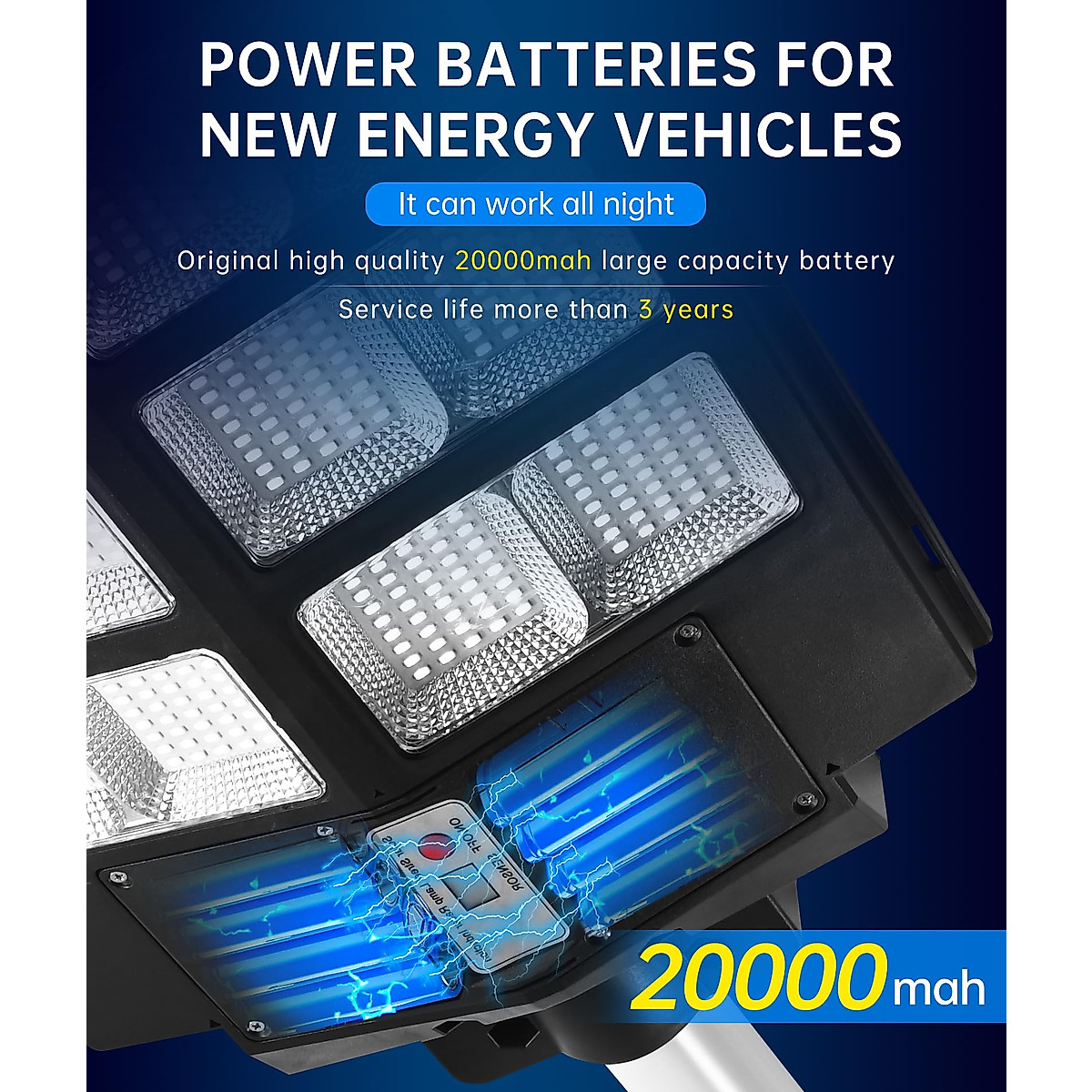 600W Solar Street Lights Outdoor ,20000mah high-capacity battery, 60000LM High Brightness LED Lamp, with Motion Sensor and Remote Control, for Parking Lot, Yard, Garden, Patio, Stadium, Piazza