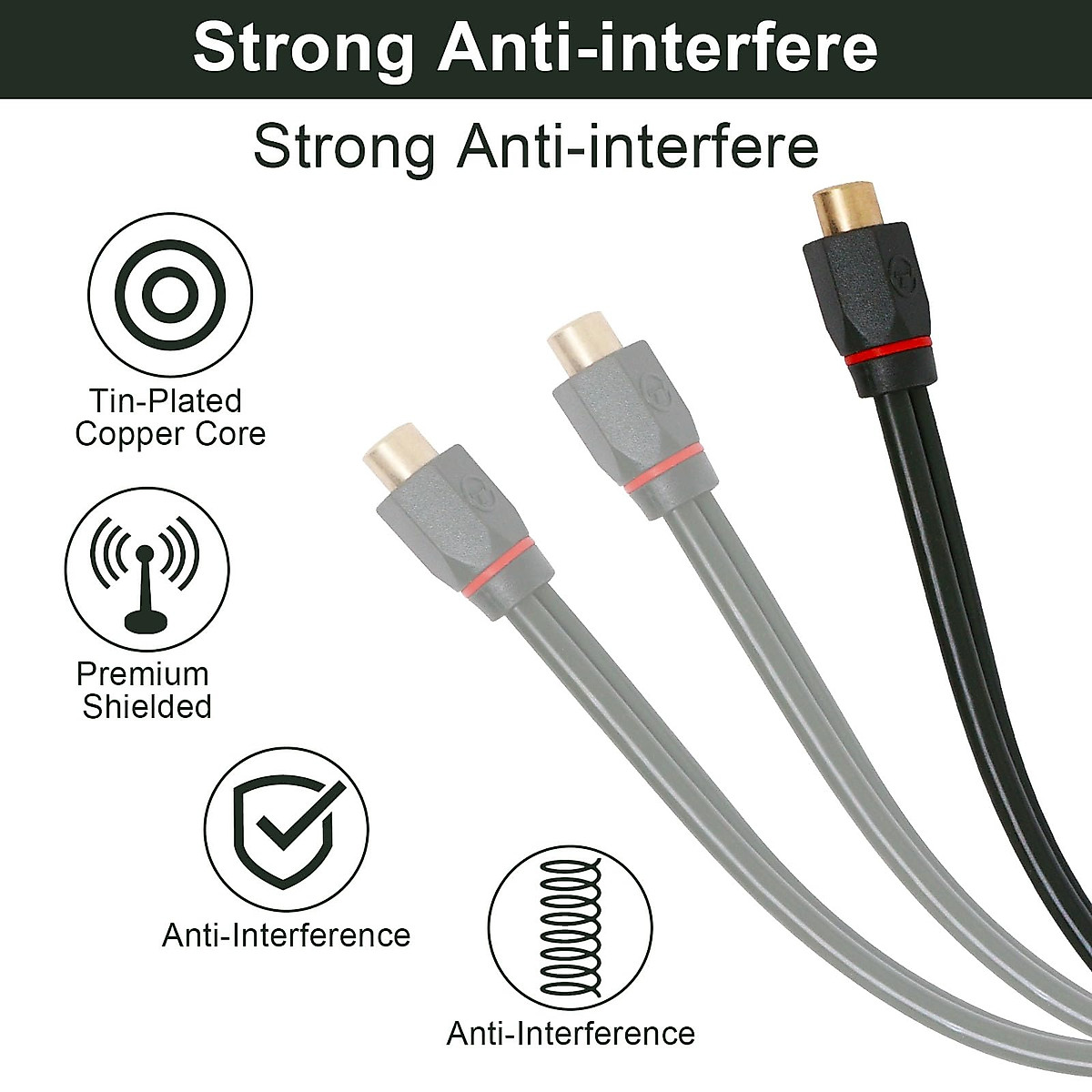 Sydien 12 Inch RCA Splitter 1 Female to 2 Male 2 Pack, RCA Y Cable RCA Video Car Audio Cable Splitter RCA Adapter Black