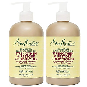 SheaMoisture Jamaican Black Castor Oil 13 oz. Strengthen, Grow & Restore Conditioner with Shea Butter, Peppermint and Keratin - Sulfate Free and Color Safe - Value Pack of 2 Each