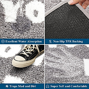 Vaukki Indoor Doormat Entryway Door Mat, Non Slip Absorbent Mud Trapper Mats, Low-Profile Inside Floor Mats, Soft Washable Small Mats Door Carpet for Entryway（Grey and White, 36''x59''）