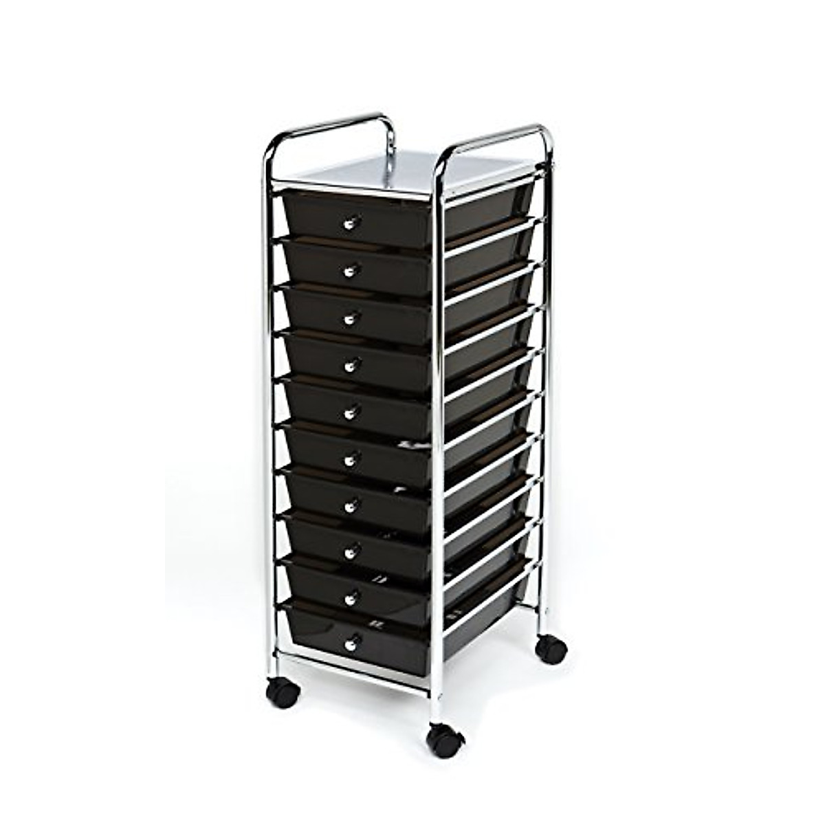 Seville Classics Rolling Utility Organizer Storage Cart for Home Office, School, Classroom, Scrapbook, Hobby, Craft, 10 Drawer, Black