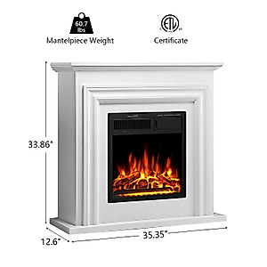 Havato Electric Fireplace Heater Wooden Surround Firebox?Remote Control, Adjustable LED Flame, 750W/1500W Free Standing Fireplace?White?