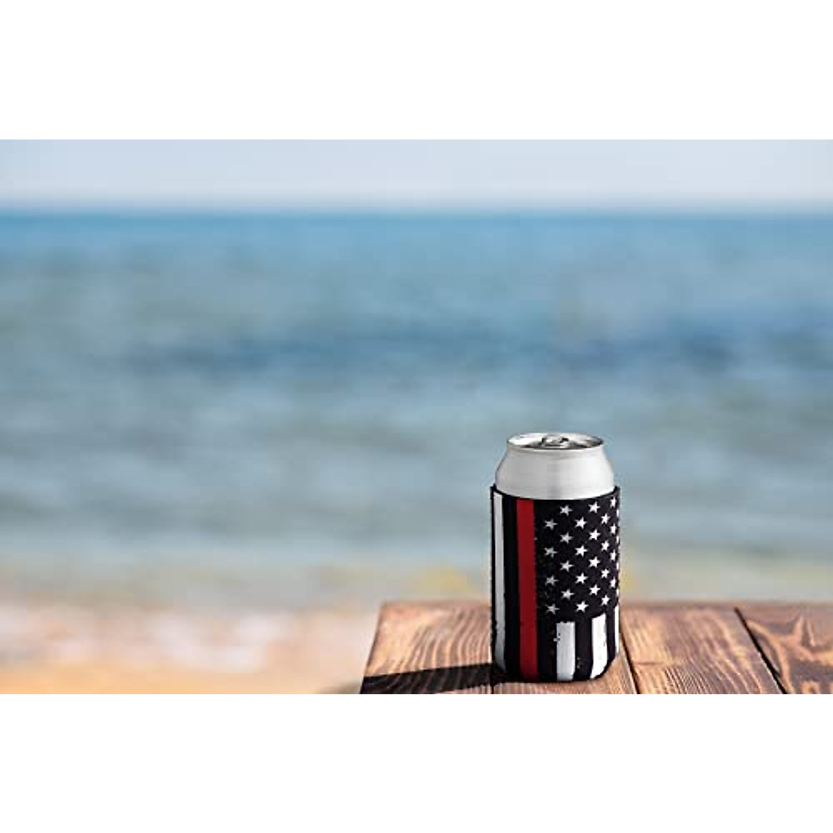 Thin Red Line Collapsible Beer Can and Bottle Beverage Cooler Sleeves - 2 Pack - Standard Size 12 oz - 3mm Thick Insulated Neoprene - Fireman Firefighter