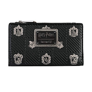 Loungefly x Harry Potter Hogwarts Houses Crests Bifold Wallet (Black Multi, One Size)