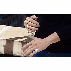 Unisex Sterling Silver Rosary Necklace Dainty 4mm-6mm Beads Handmade Italy, 24 Inch (5mm)