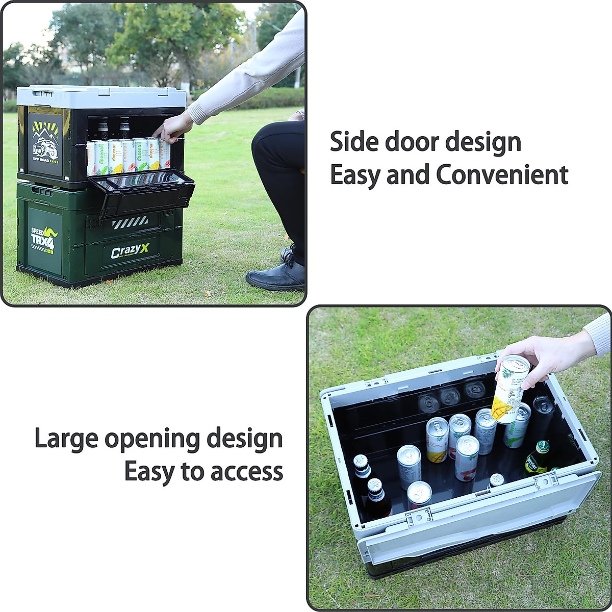 Espera 45L Collapsible Storage Bins,Camping Storage Box,1Pcs Grey Heavy Duty Reusable Moving Boxes,Foldable Storage Boxes with Wooden Lid for Clothes,Toy and Shoe