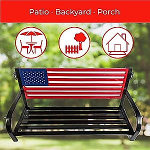 BACKYARD EXPRESSIONS PATIO · HOME · GARDEN 908353-NM Outdoor Porch Metal American Flag Patio Swing-Red, White and Blue-Backyard Expressions
