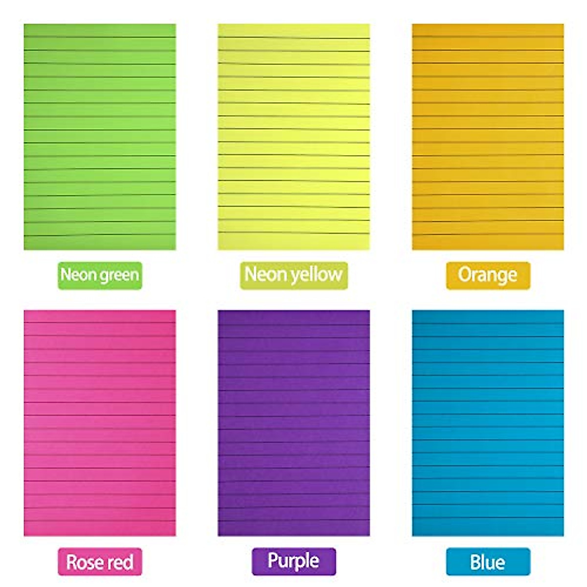 6 Pieces Sticky Notes Lined Self Sticky Notes Lined Colorful Lined Post Memos for Office, School and Home, 50 Sheets (Bright Neon Colors, 4 x 6 Inch)