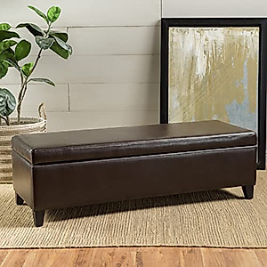 Christopher Knight Home York Bonded Leather Storage Ottoman Bench, Brown
