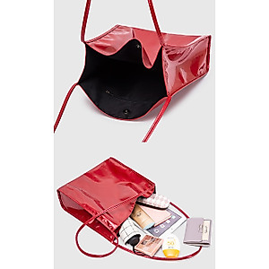 Ulisty Women Patent Leather Bag Soft Tote Bag Casual Shoulder Bag Fashion Handbag brown