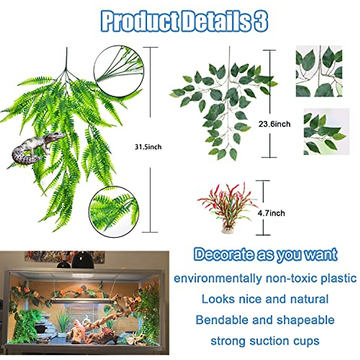 Woyrise Bearded Dragon Hammock Reptile Lounger Reptiles Plants Hanging Fake Vines Boston Bearded Dragon Tank Accessories Decorfor Chameleon, Lizards, Geckos, Hermit Crabs