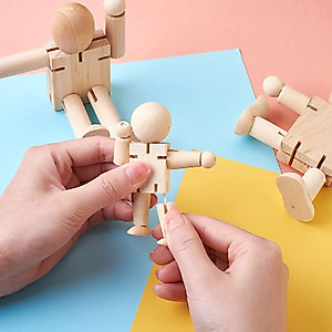 FASHEWELRY 12Pcs Unfinished Wood Robot Dolls Joint Adjustable Wooden Figure Dolls Unpainted Blank Wood Robot Peg Dolls for DIY Art Crafts Game Party Decoration
