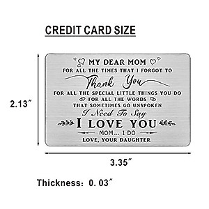 Mom Gifts from Daughter, Happy Birthday Mom, Wedding Day Card for Mother of the Bride, Personalized Engraved Wallet Card for Mom, Merry Christmas Mother Present