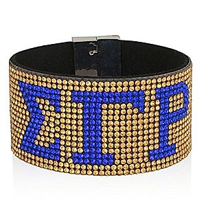 New Sigma Gamma Rho Austrian Crystal Bracelet With Magnetic Closure - Gold With Blue Stones