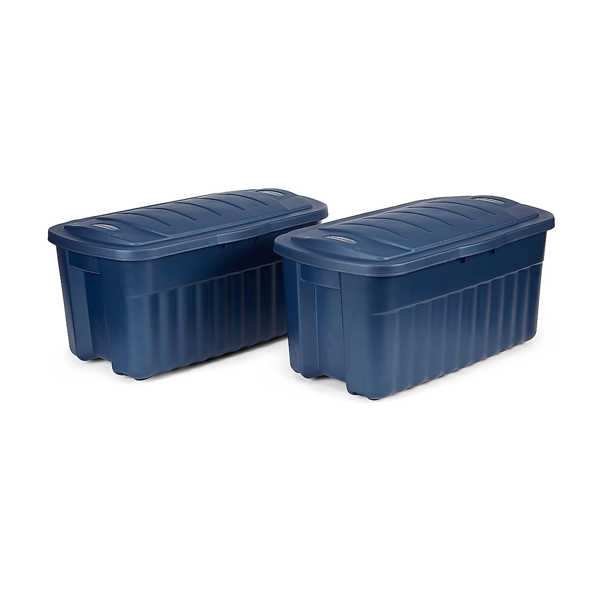 Rubbermaid Roughneck️ 40 Gallon Storage Totes, Pack of 2, Durable Stackable Storage Containers with Hinged Lids, Nestable Plastic Storage Bins for Tools or Moving Boxes, Dark Indigo Metallic